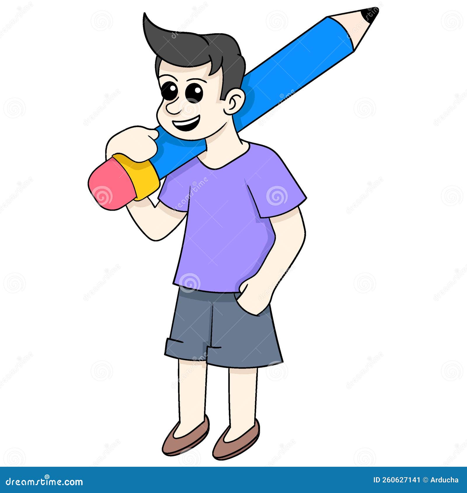 Illustration of a Man Carrying a Pencil Drawing Stock Vector ...