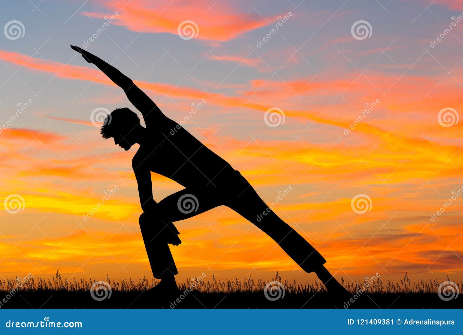 Man do exercises at sunset stock illustration. Illustration of sport ...