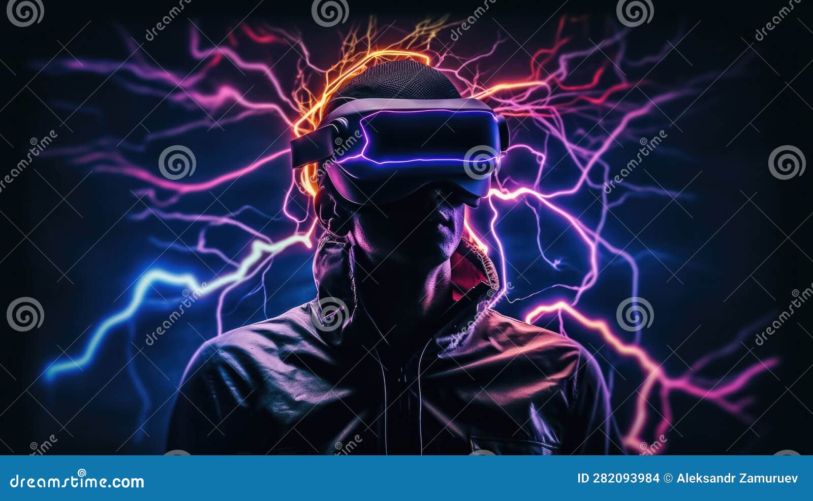 Illustration of Man with Glasses of Virtual Reality. Future Technology ...