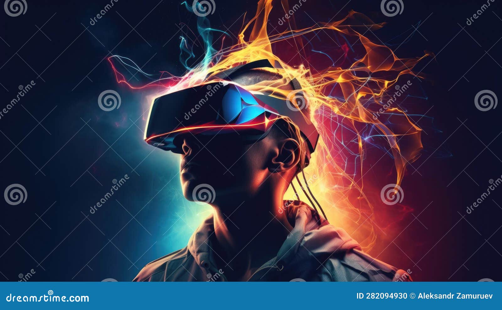 Illustration of Man with Glasses of Virtual Reality. Future Technology ...