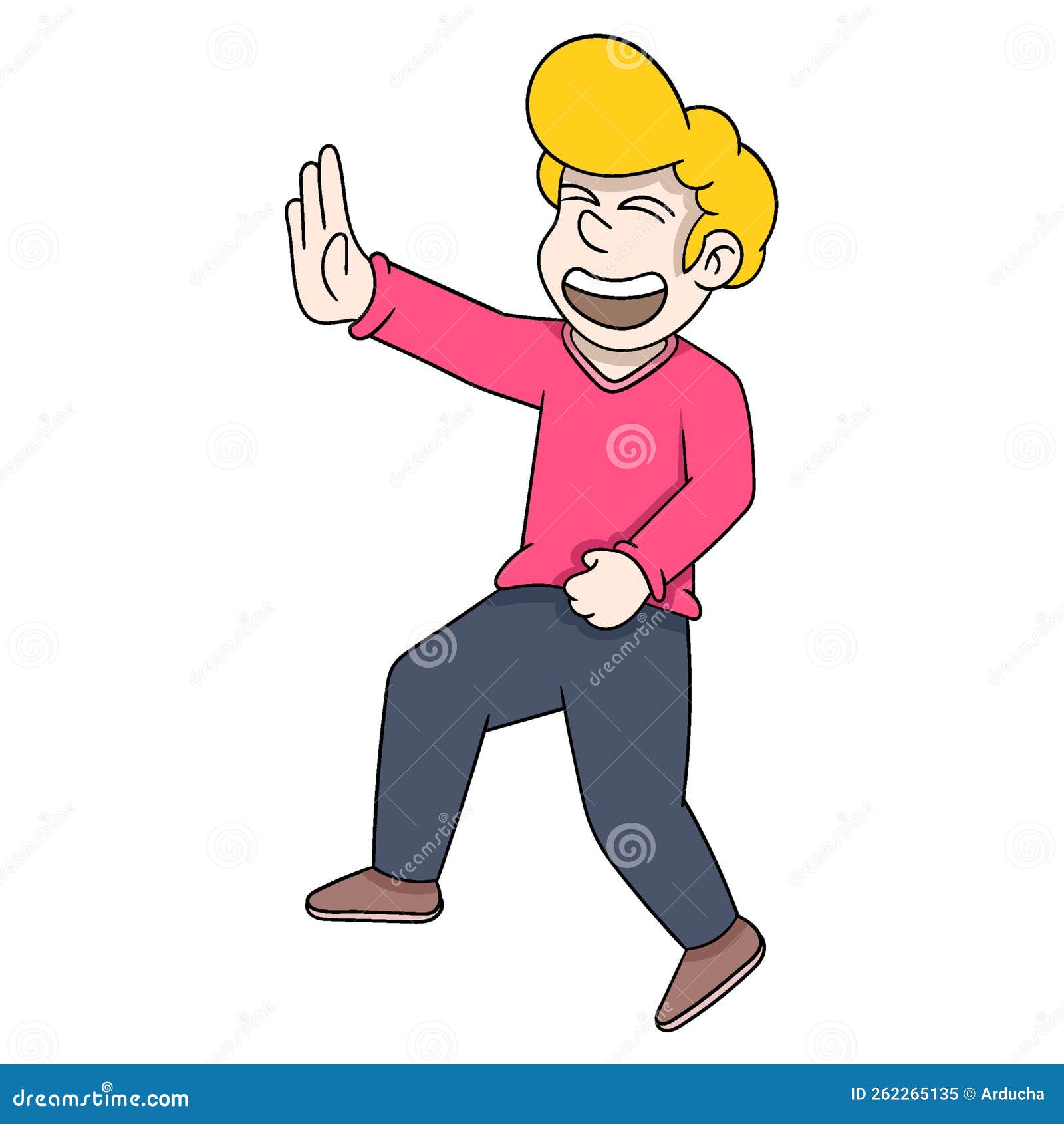 Illustration of a Man Laughing with a Refusing Hand Gesture Stock ...