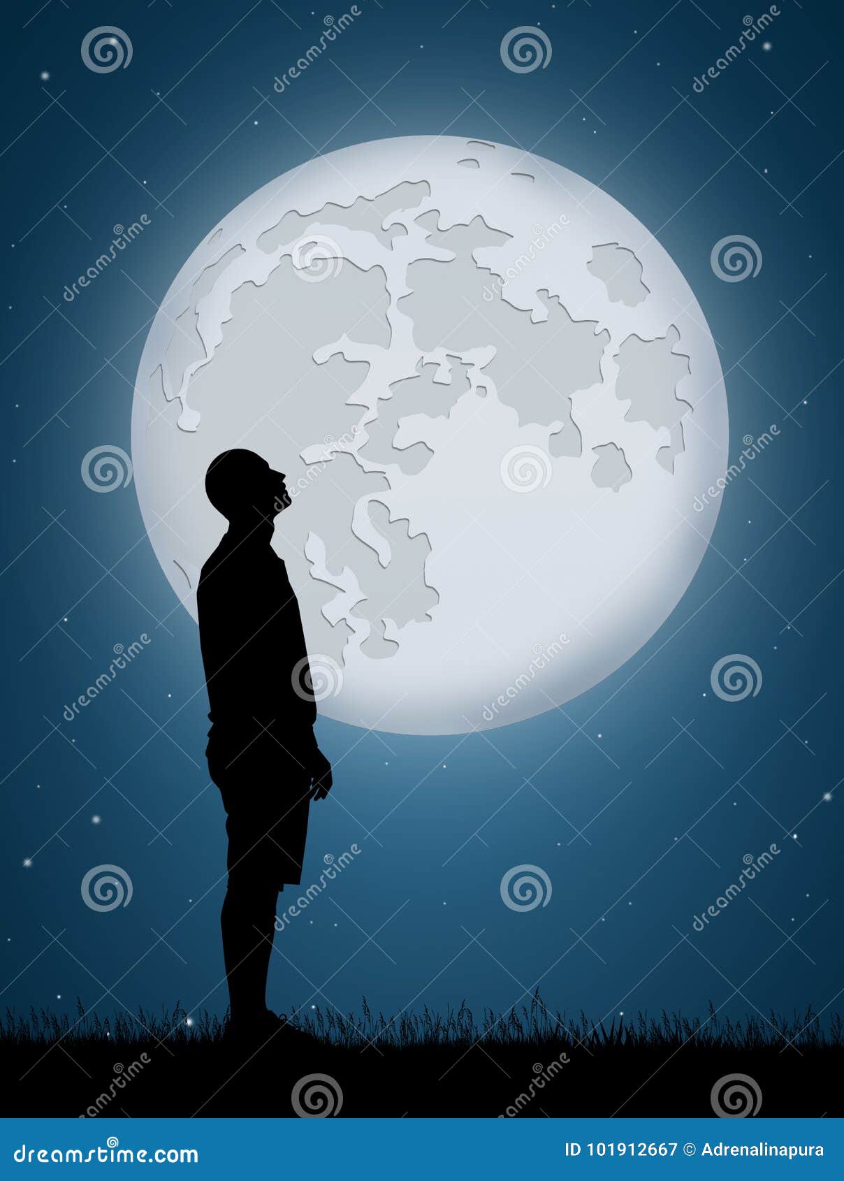 Man look the moon stock illustration. Illustration of glow - 101912667