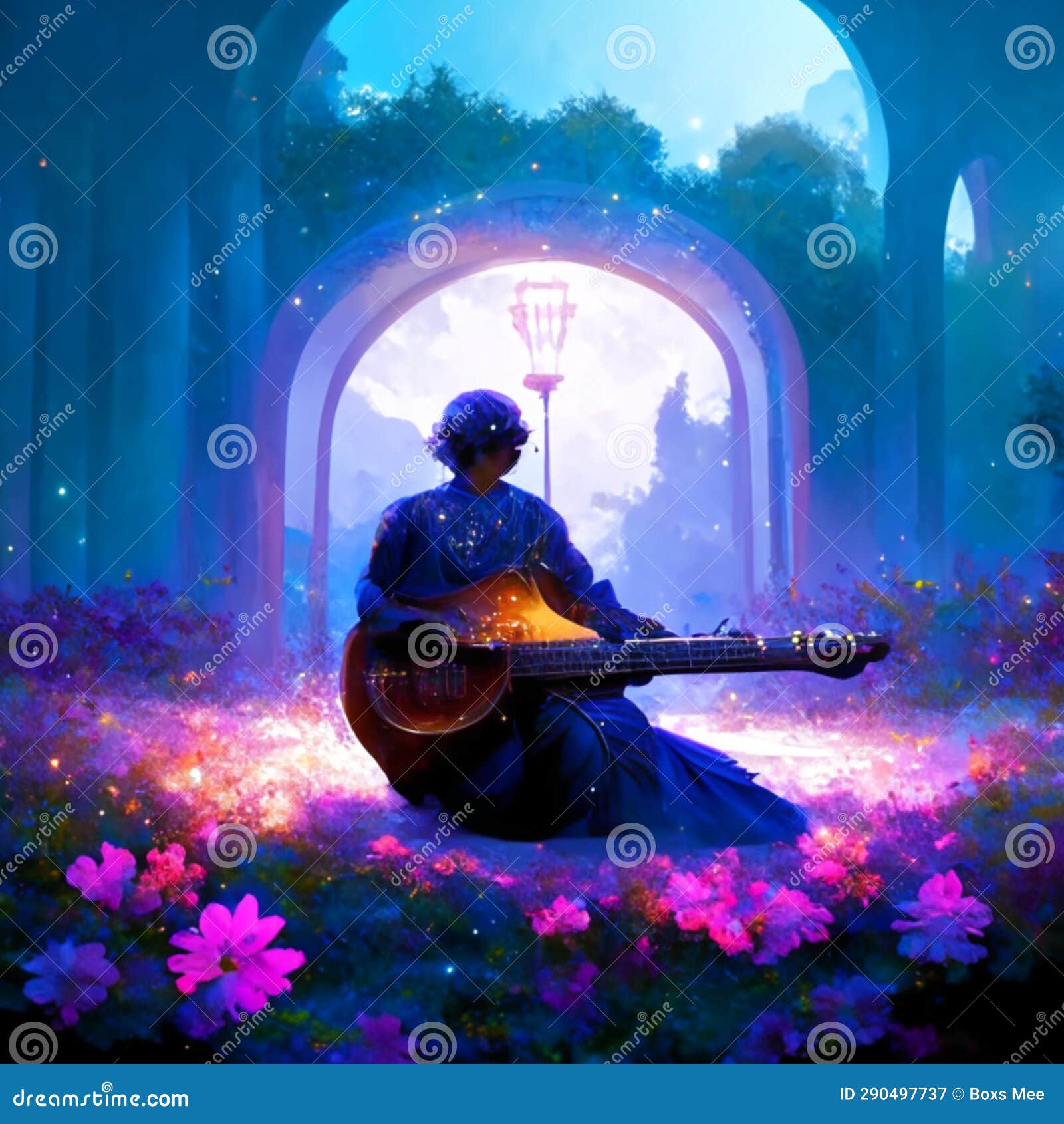 Illustration of a Man Playing the Mandolin in Front of an Arch AI ...