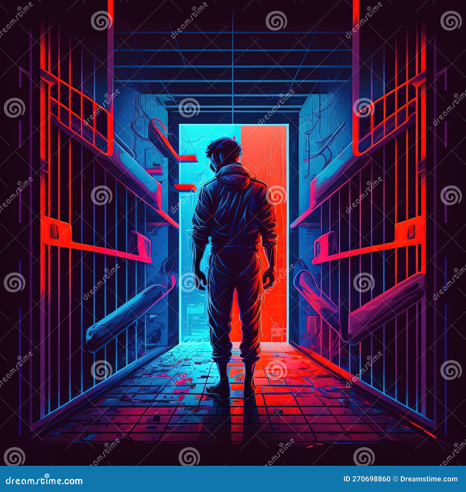 Illustration of Man in Prison Behind the Bars. Generative AI Stock ...