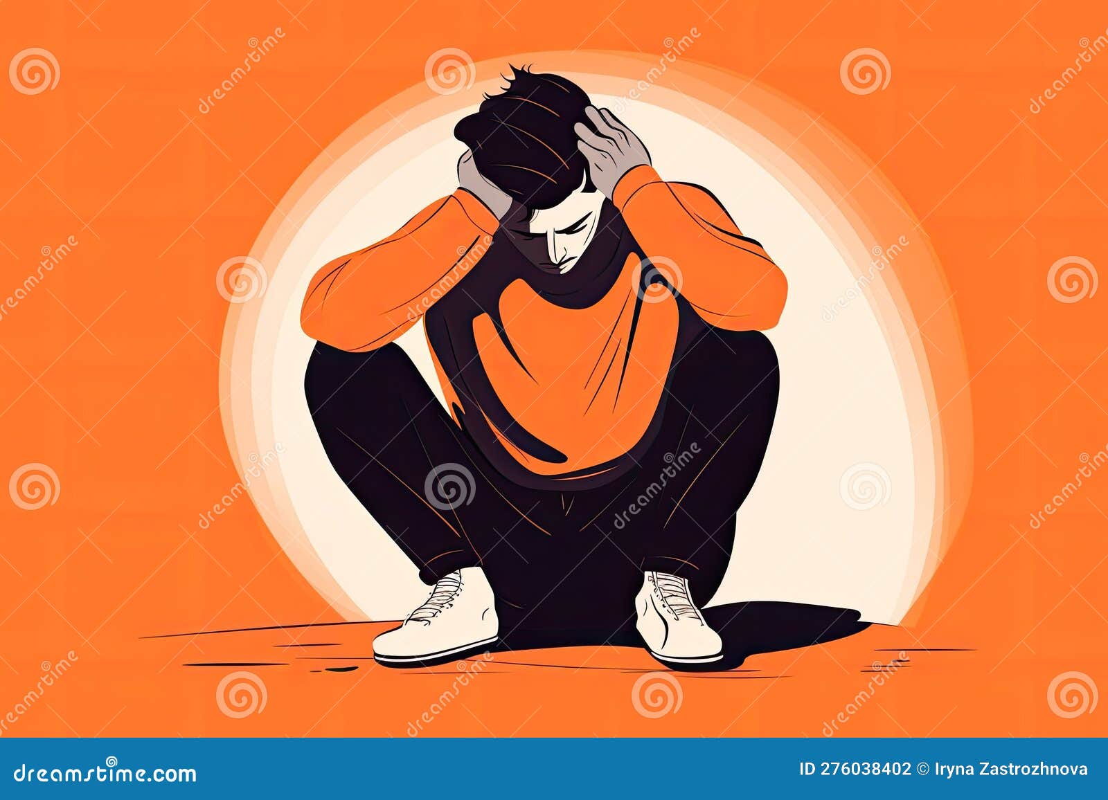 Illustration of Man with Problems Holding His Head with Hands Sitting ...