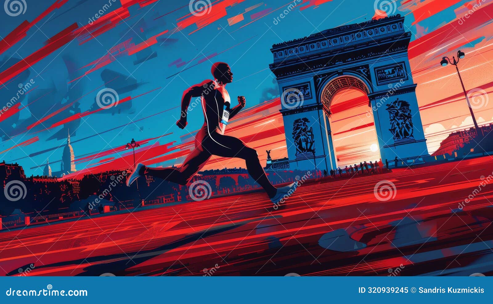Illustration of Man Running in the Paris Marathon. Generative AI. Stock ...
