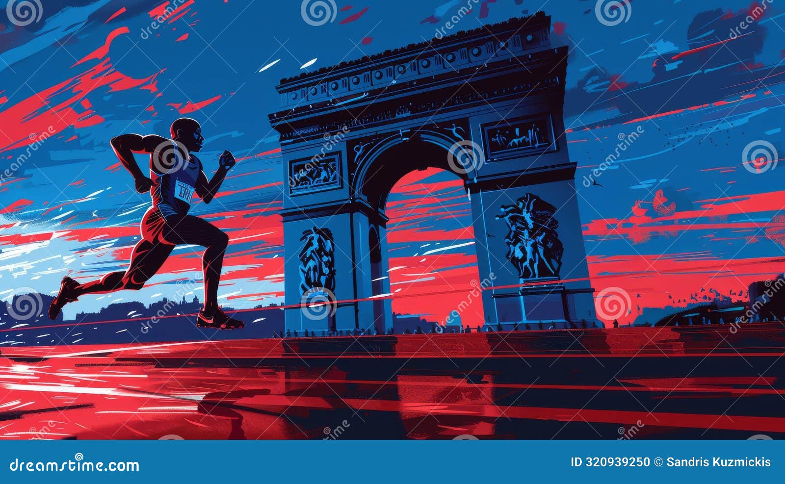 Illustration of Man Running in the Paris Marathon. Generative AI. Stock ...