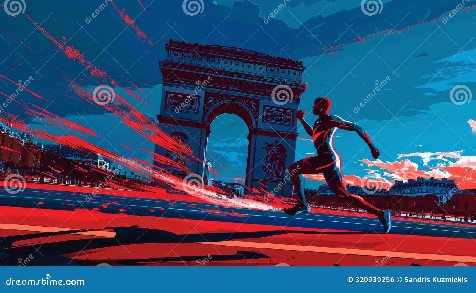 Illustration of Man Running in the Paris Marathon. Generative AI. Stock ...