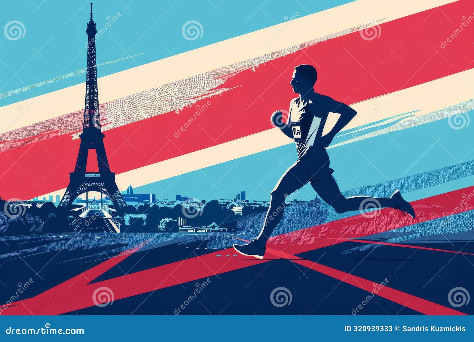 Illustration of Man Running in the Paris Marathon. Generative AI. Stock ...