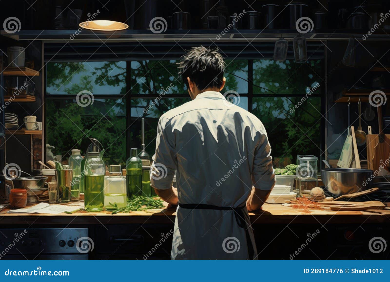 Man S Back in a Kitchen Working Stock Photo - Image of food, working ...