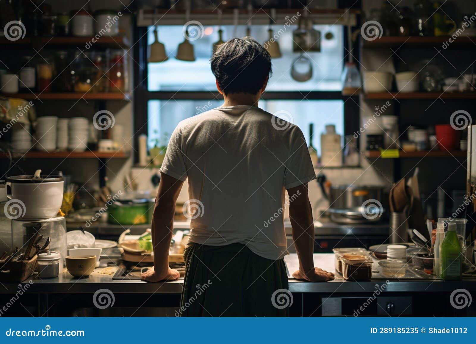 Man S Back in a Kitchen Working Stock Illustration - Illustration of ...