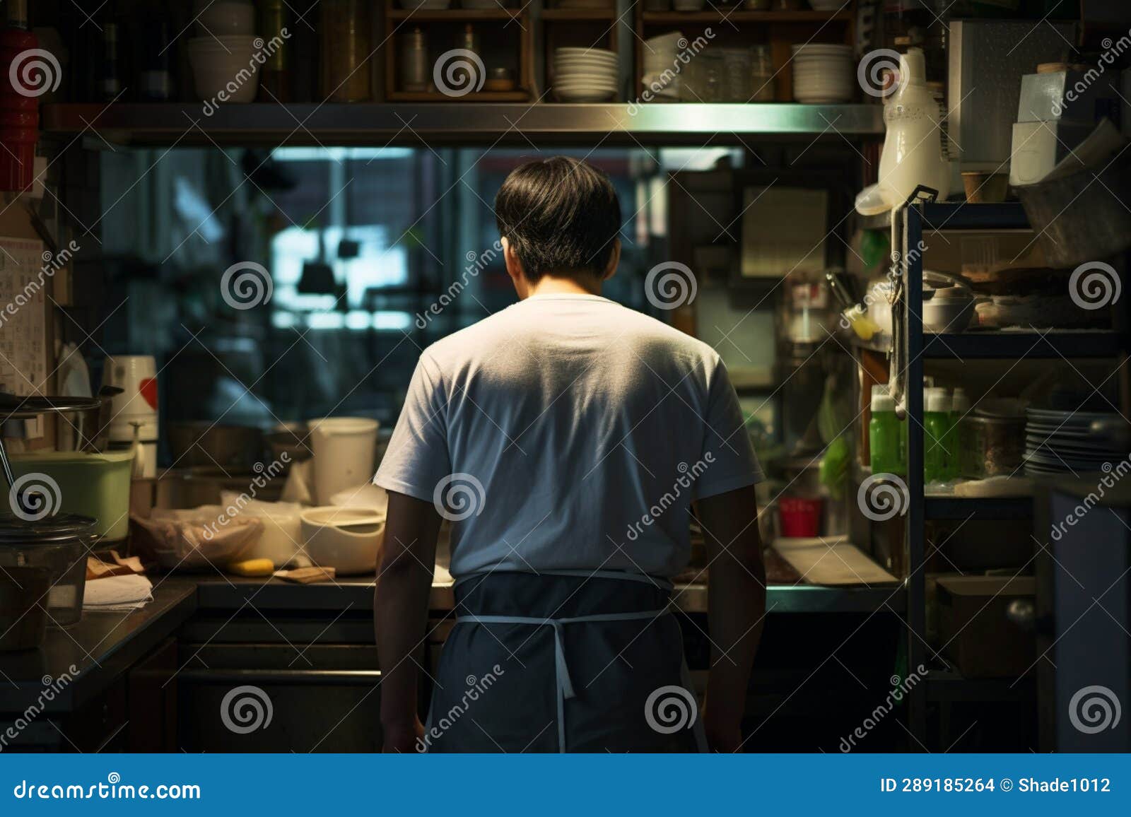 Man S Back in a Kitchen Working Stock Illustration - Illustration of ...
