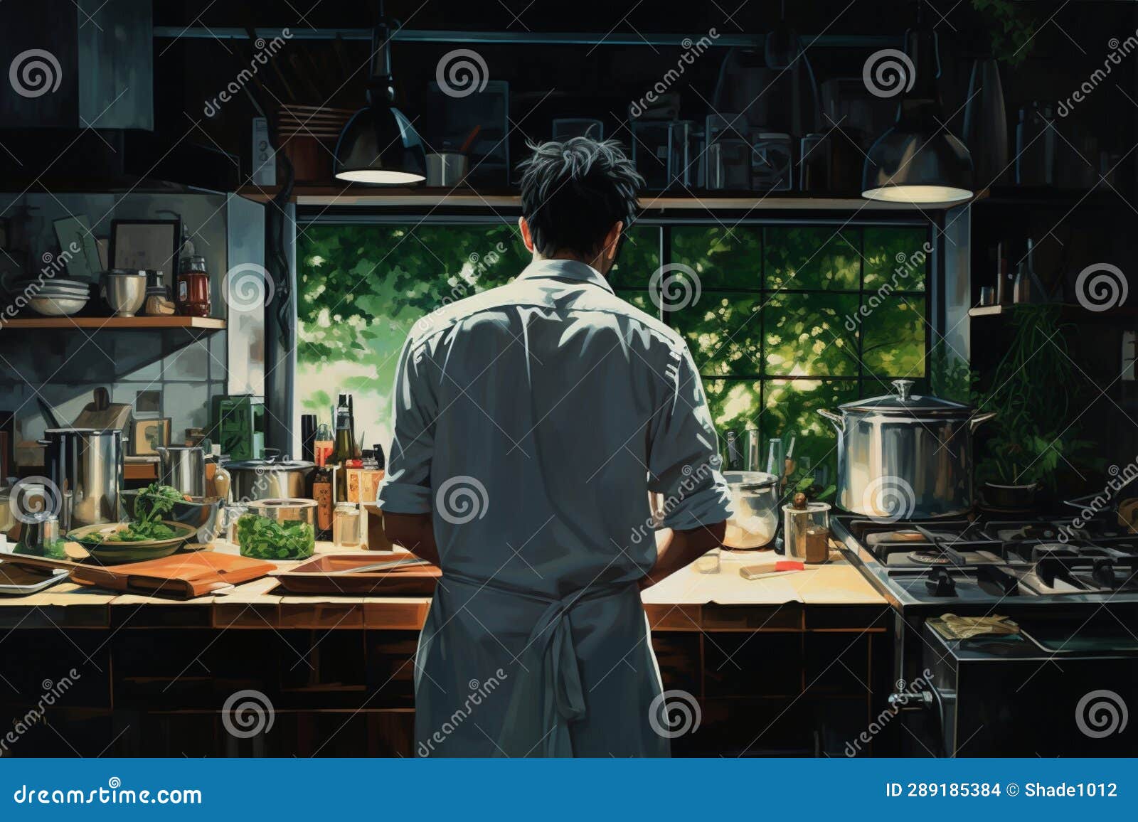 Man S Back in a Kitchen Working Stock Photo - Image of cafe, worker ...