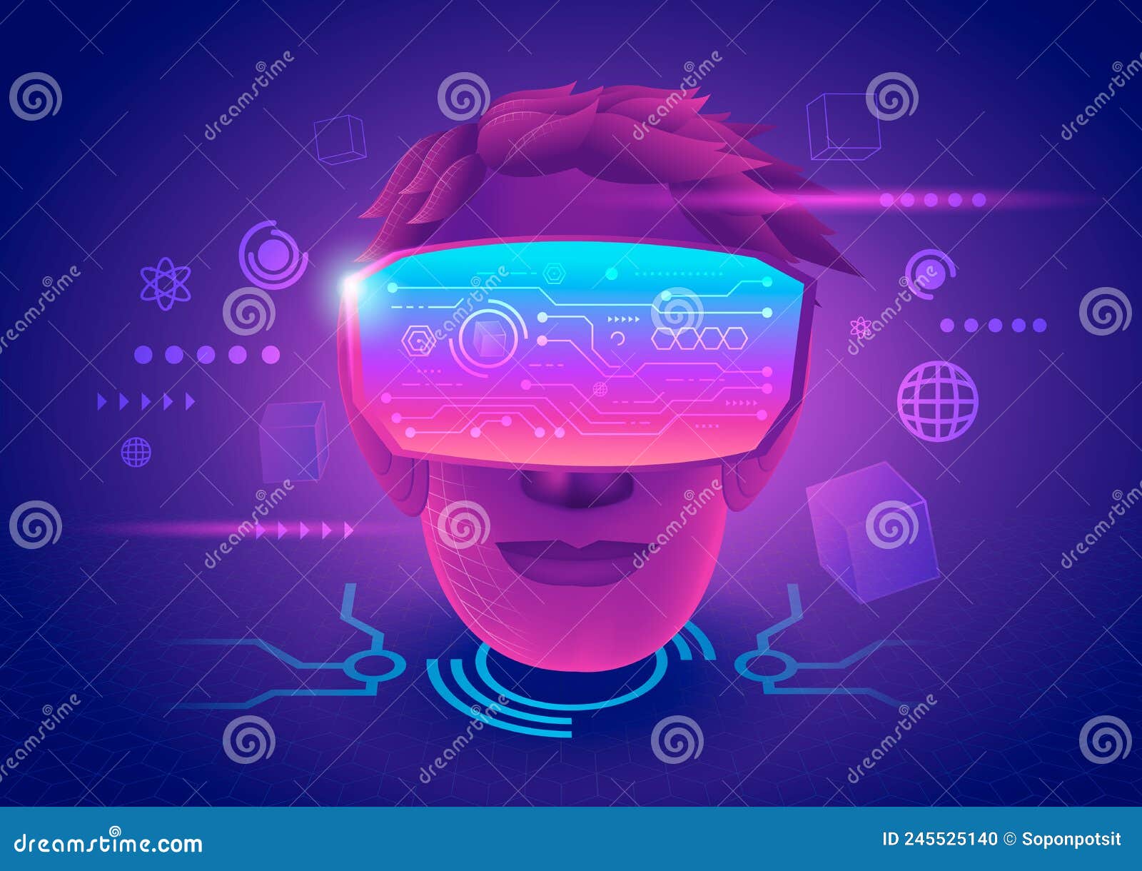 A Man`s Head Use VR Virtual Reality Goggle and Experiences of Metaverse ...