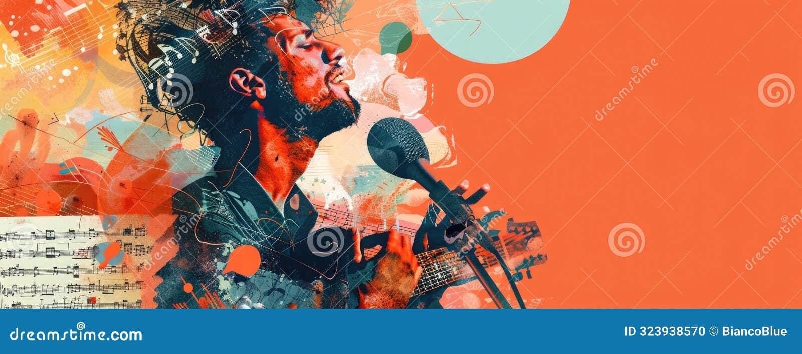 An Illustration of a Man Singing with a Microphone in Front of an ...