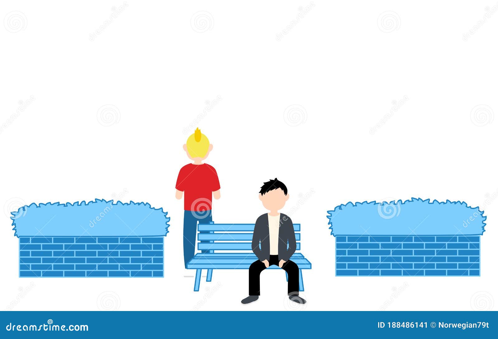 Illustration of a Man Sitting on the Bench and a Man Standing Behind ...