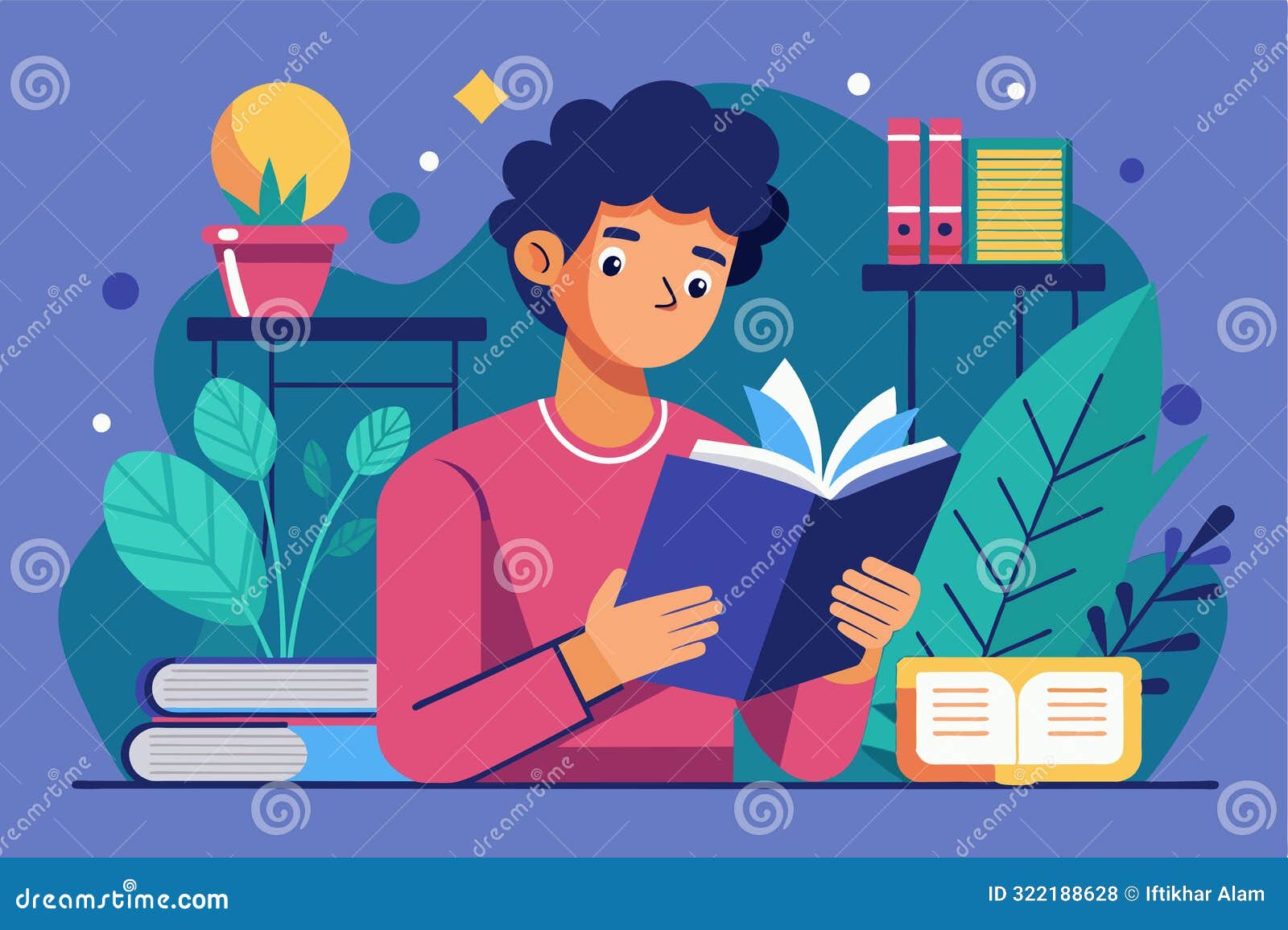 An Illustration of a Man Sitting in a Room, Reading a Comic Book ...