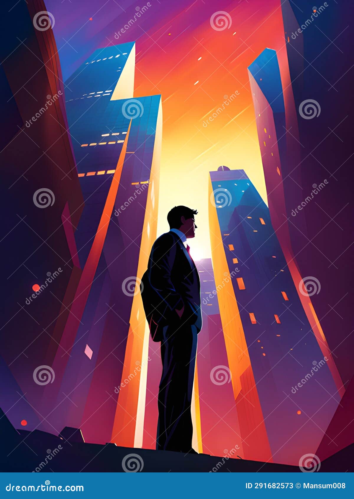 Illustration of a Man Standing on the City Background Stock ...