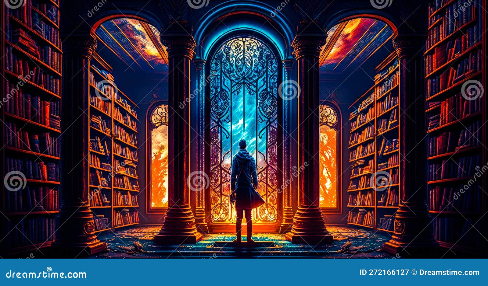 An Illustration of Man Standing in Front of Library. Generative AI ...