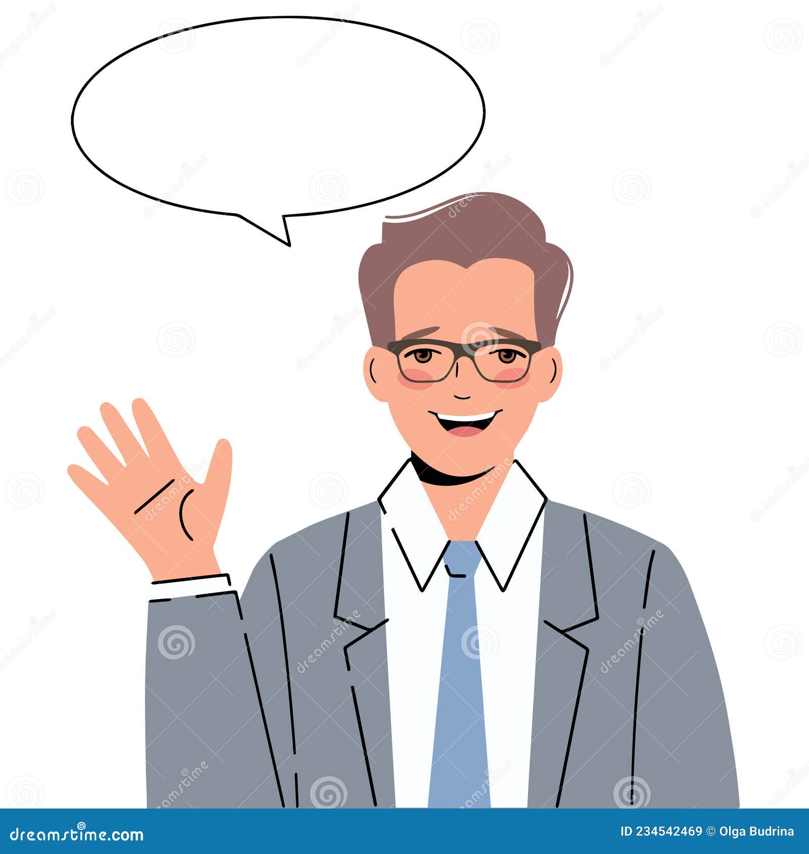 Illustration of Man in a Suit with Welcoming Gesture. Man Says Hello ...