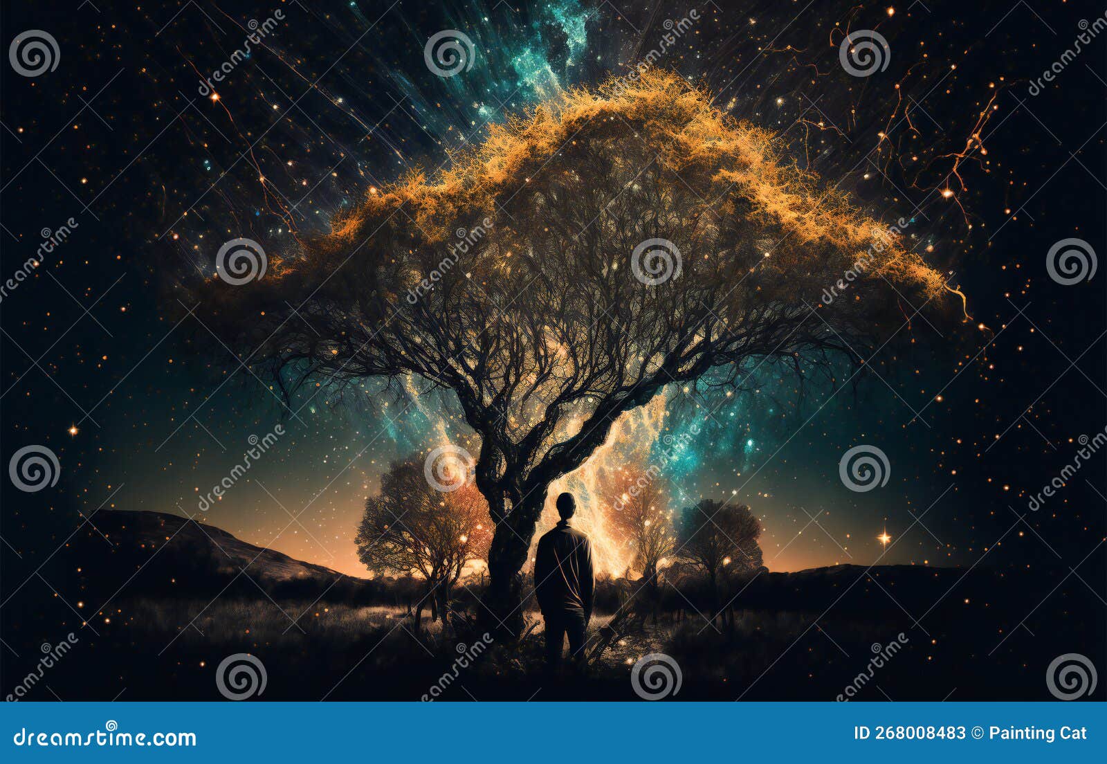 Man Under a Tree in Front of the Universe, Creative Digital ...