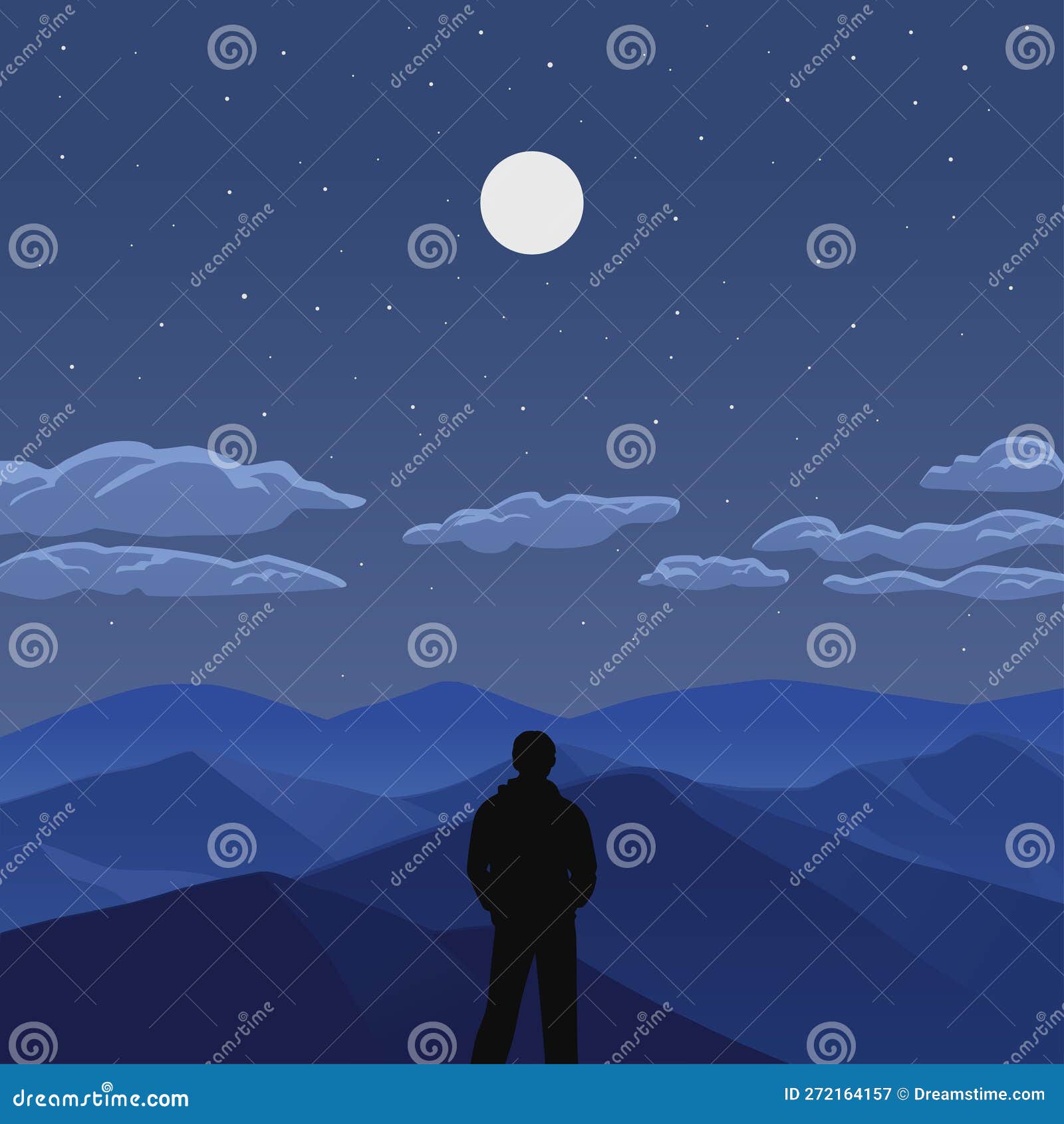 Illustration of Man Watching Moon Stock Illustration - Illustration of ...