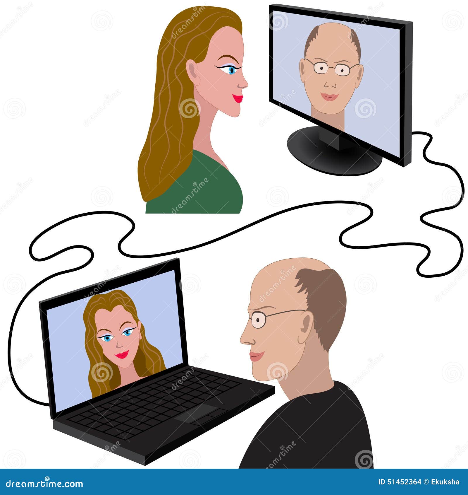 Illustration of Man and Woman Having a Video Chat through the Internet ...