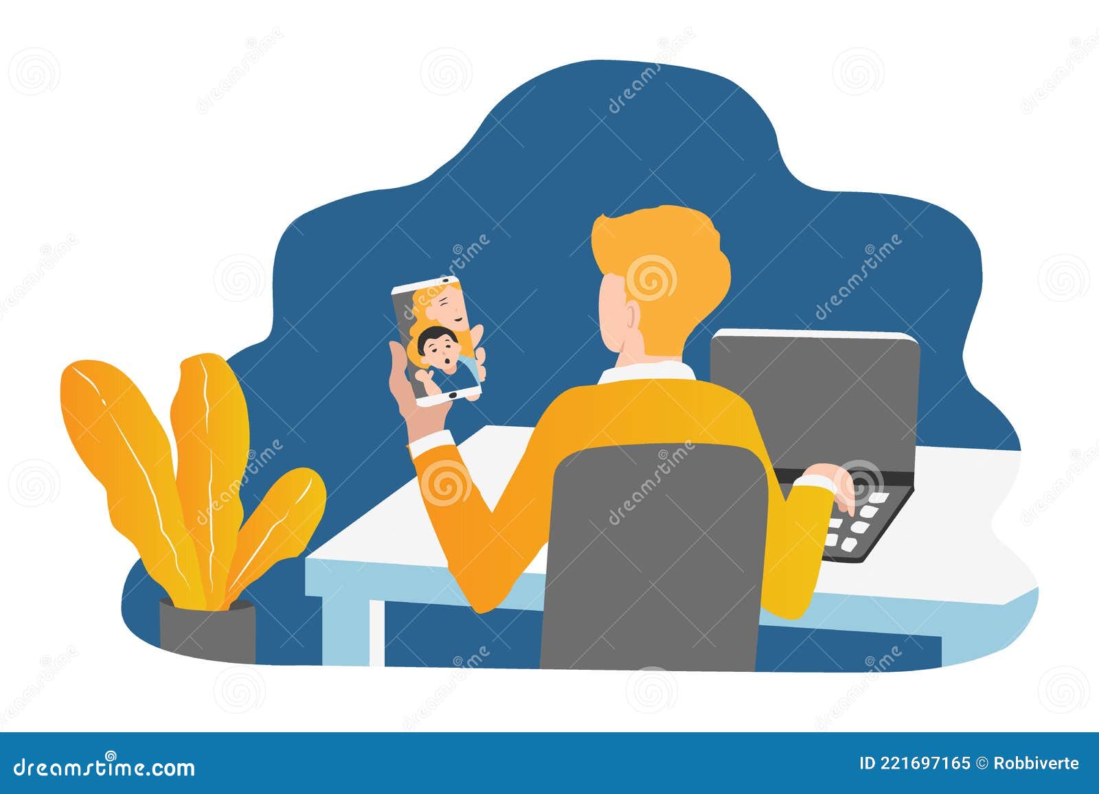 Illustration a Man Work while Video Call Stock Vector - Illustration of ...