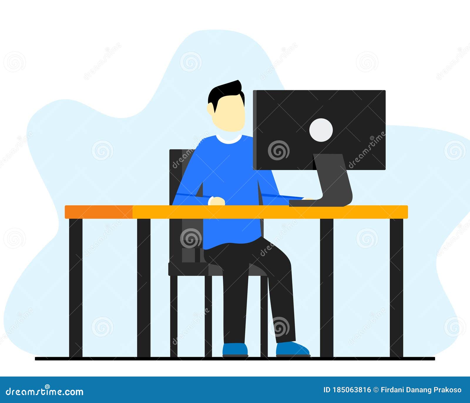 Illustration of a Man Working on Computer Pc. Working from Home ...