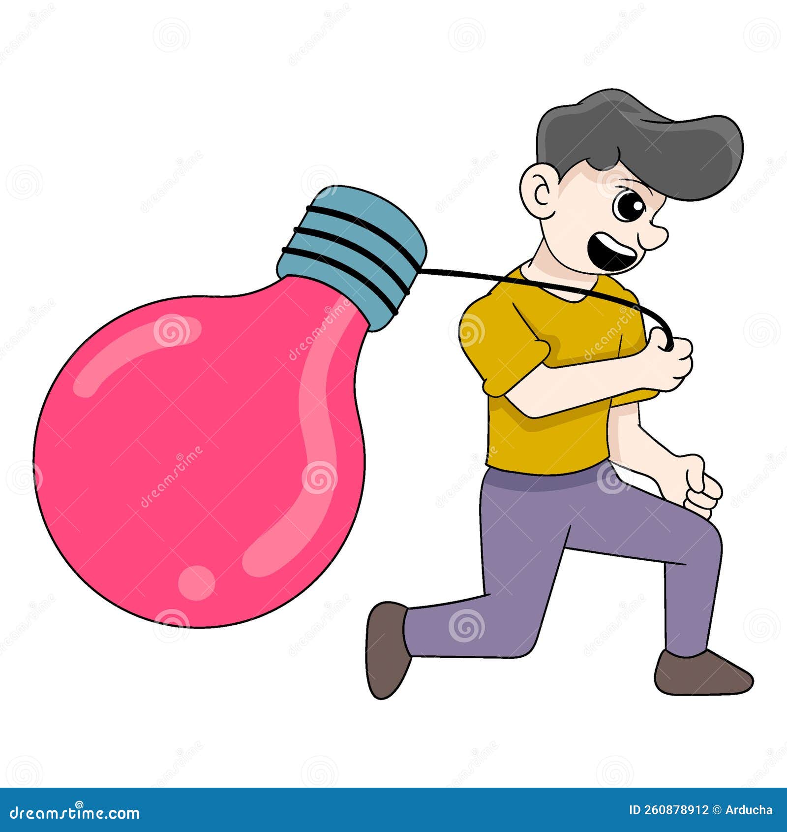 Illustration of a Man Working Hard Looking for an Idea with a Symbol of ...