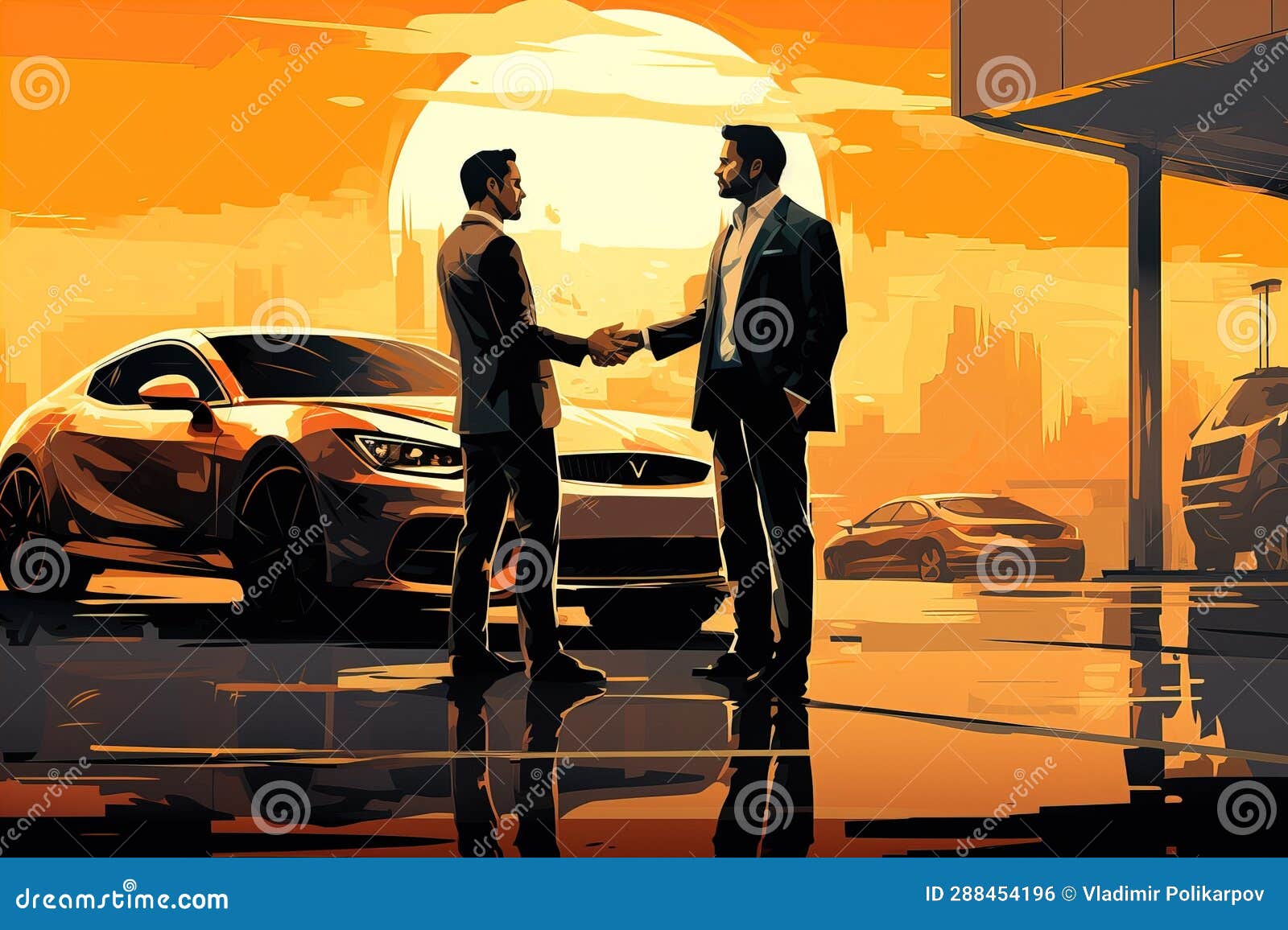 Illustration of Management of Car Dealership with Client Stock Photo ...