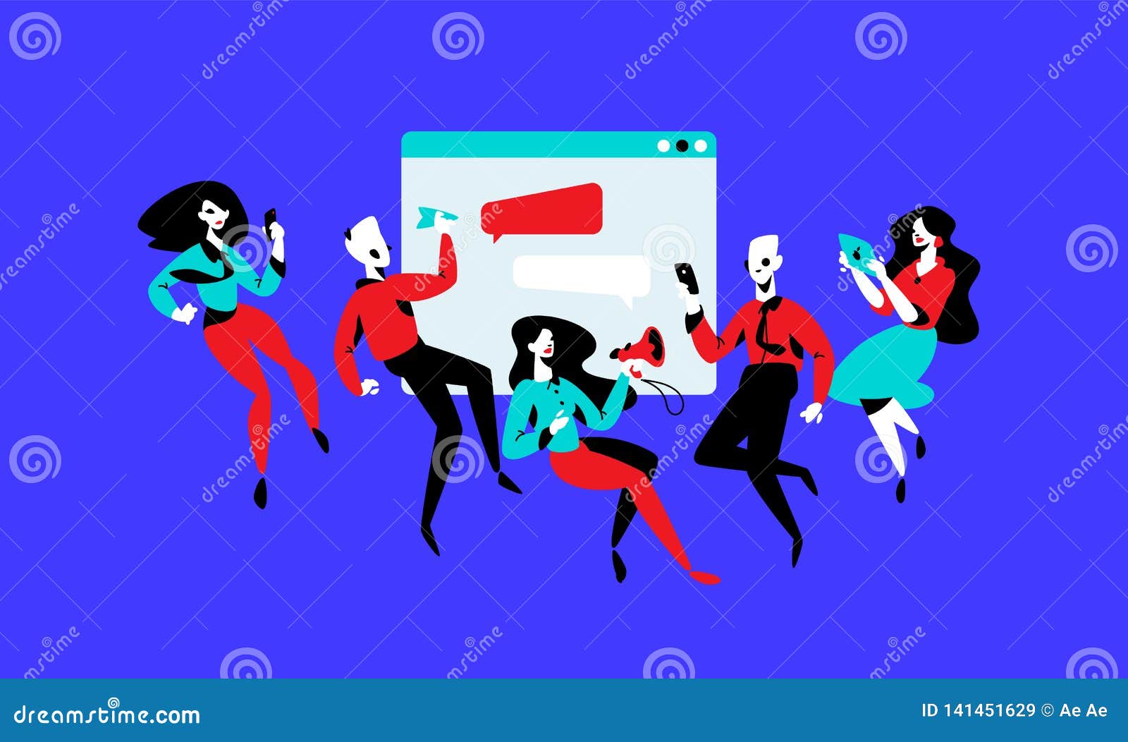 Flat Employees Sitting, Standing, Working On Huge Hands Concept ...