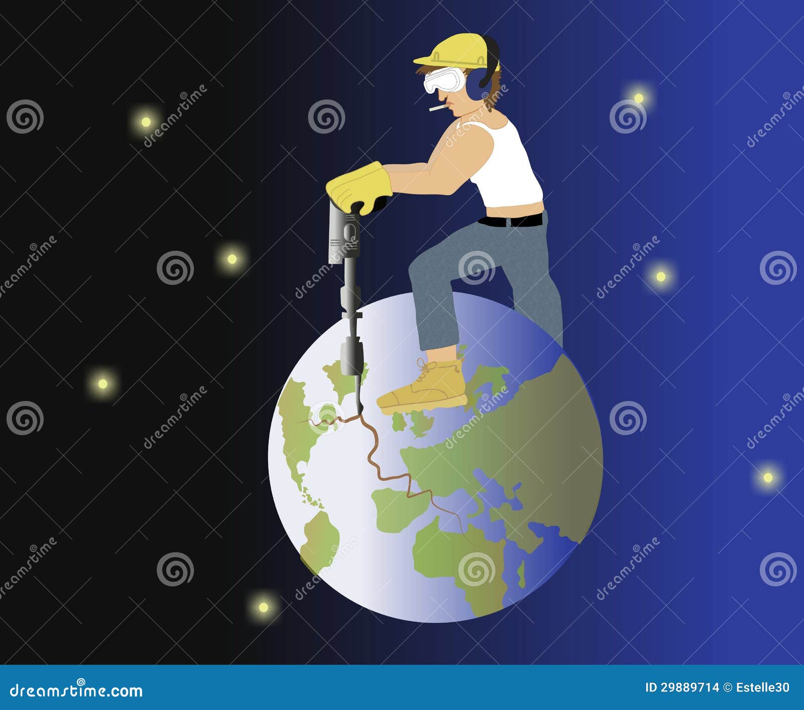 Man drilling into earth stock illustration. Illustration of planet ...