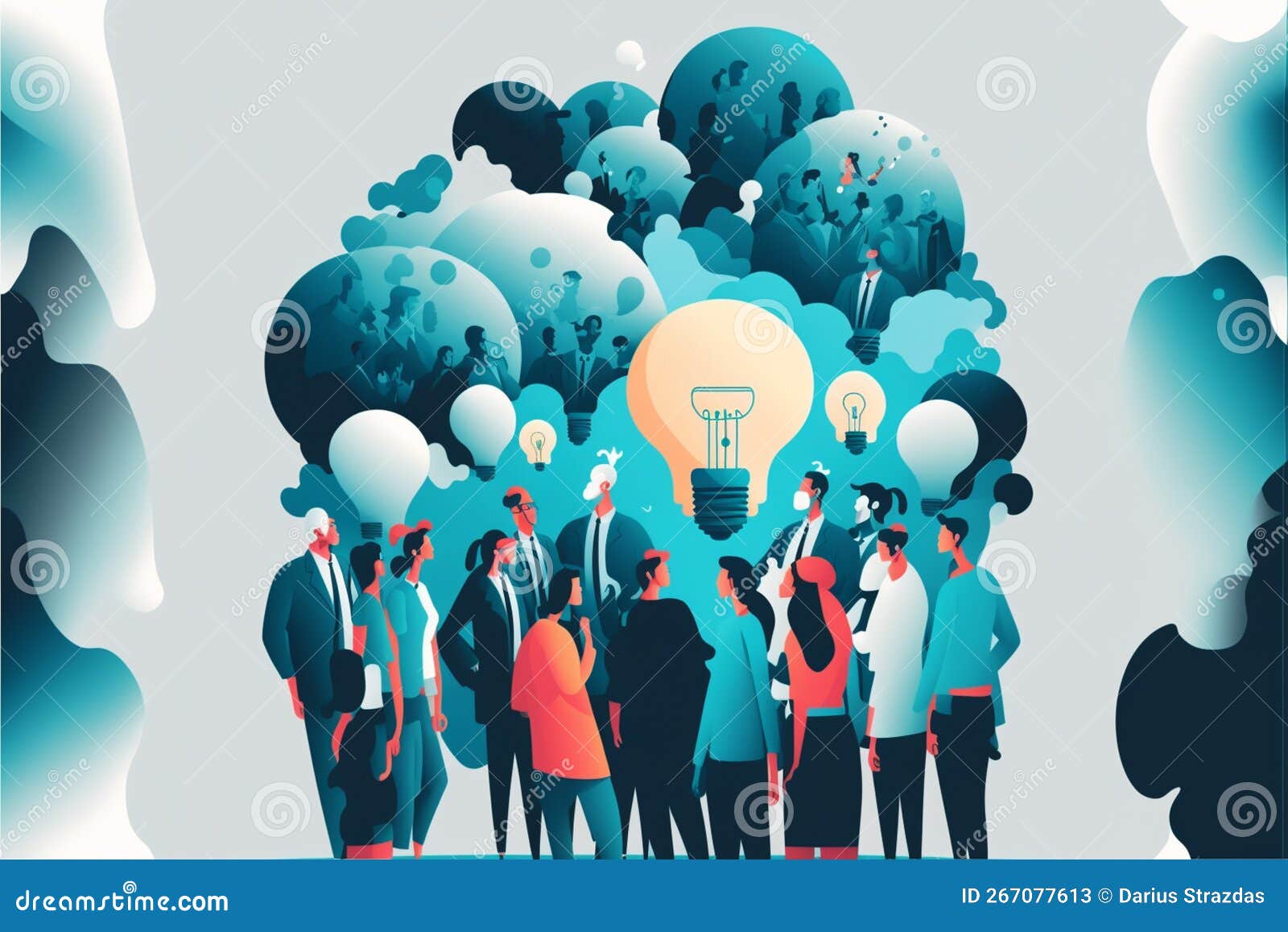 Illustration of Many Business People Collaborating, Solving Problems ...