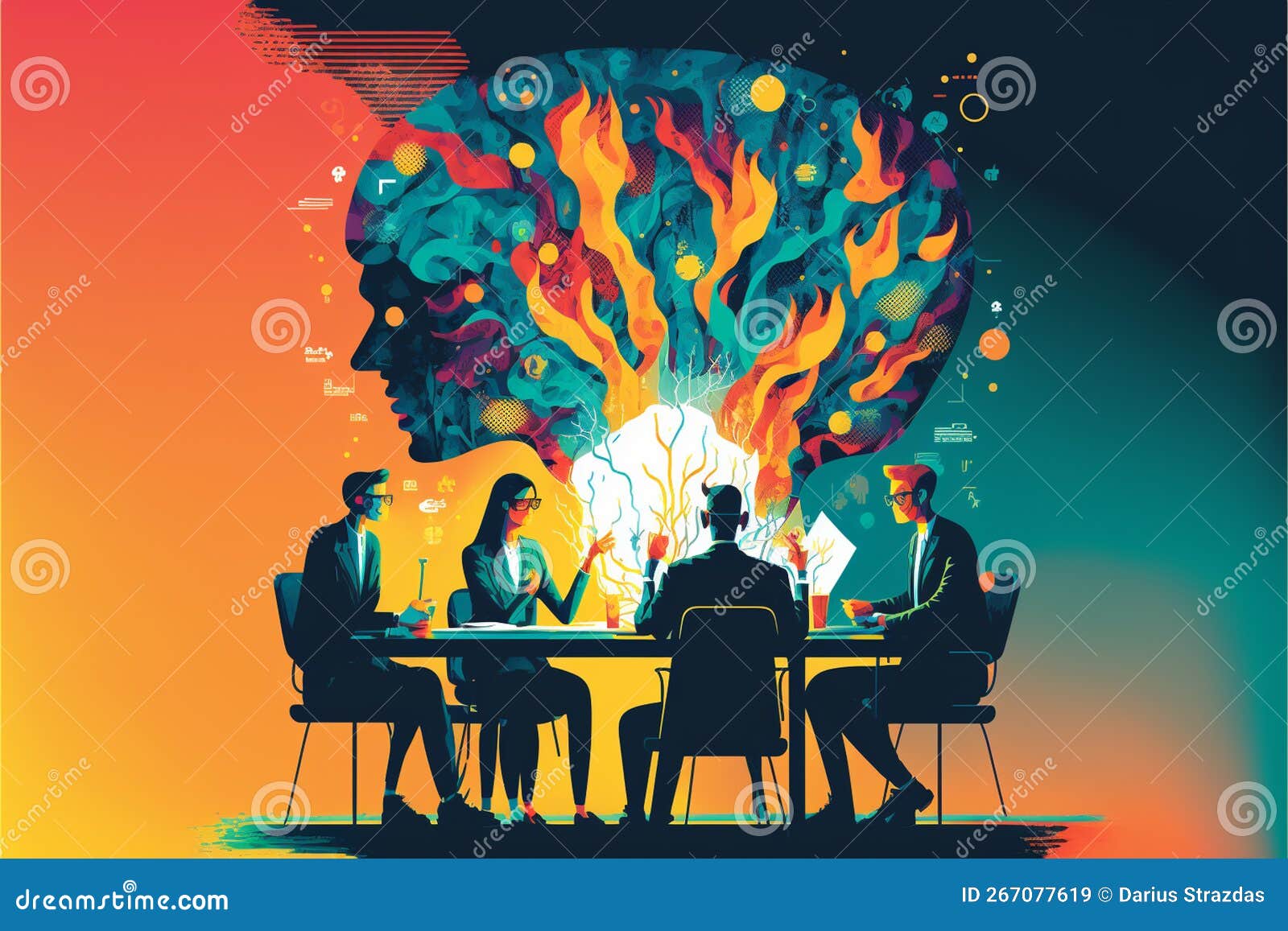 Illustration of Many Business People Collaborating, Solving Problems ...