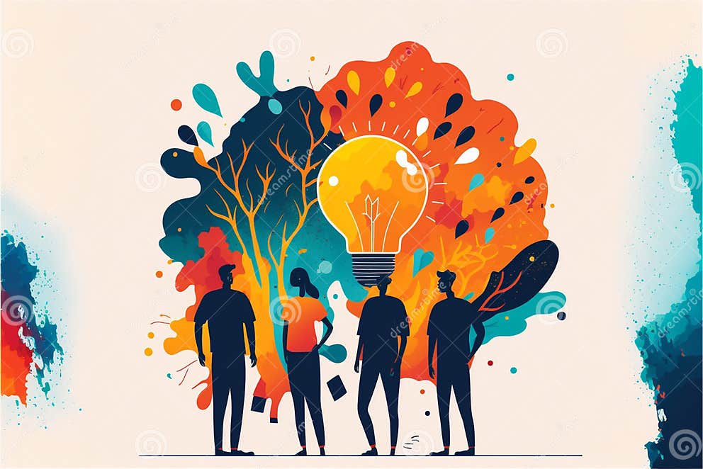 Illustration of Many Business People Collaborating, Solving Problems ...