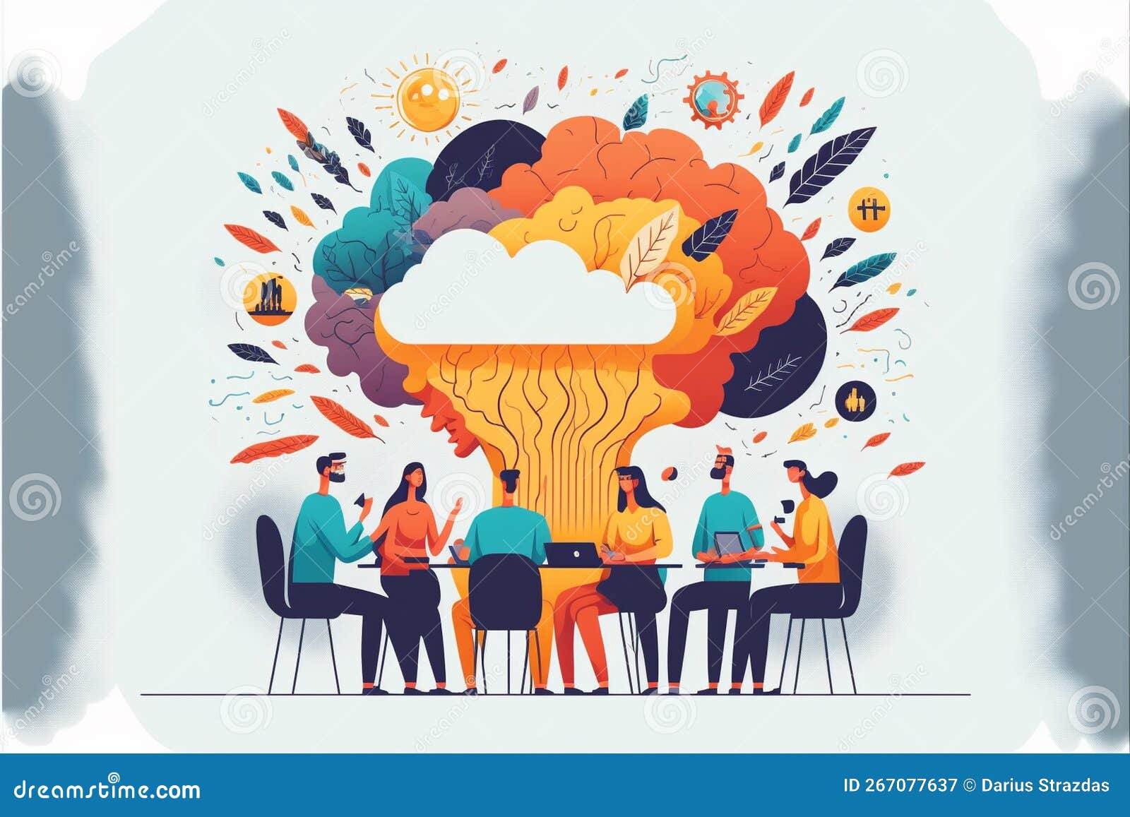 Illustration of Many Business People Collaborating, Solving Problems ...