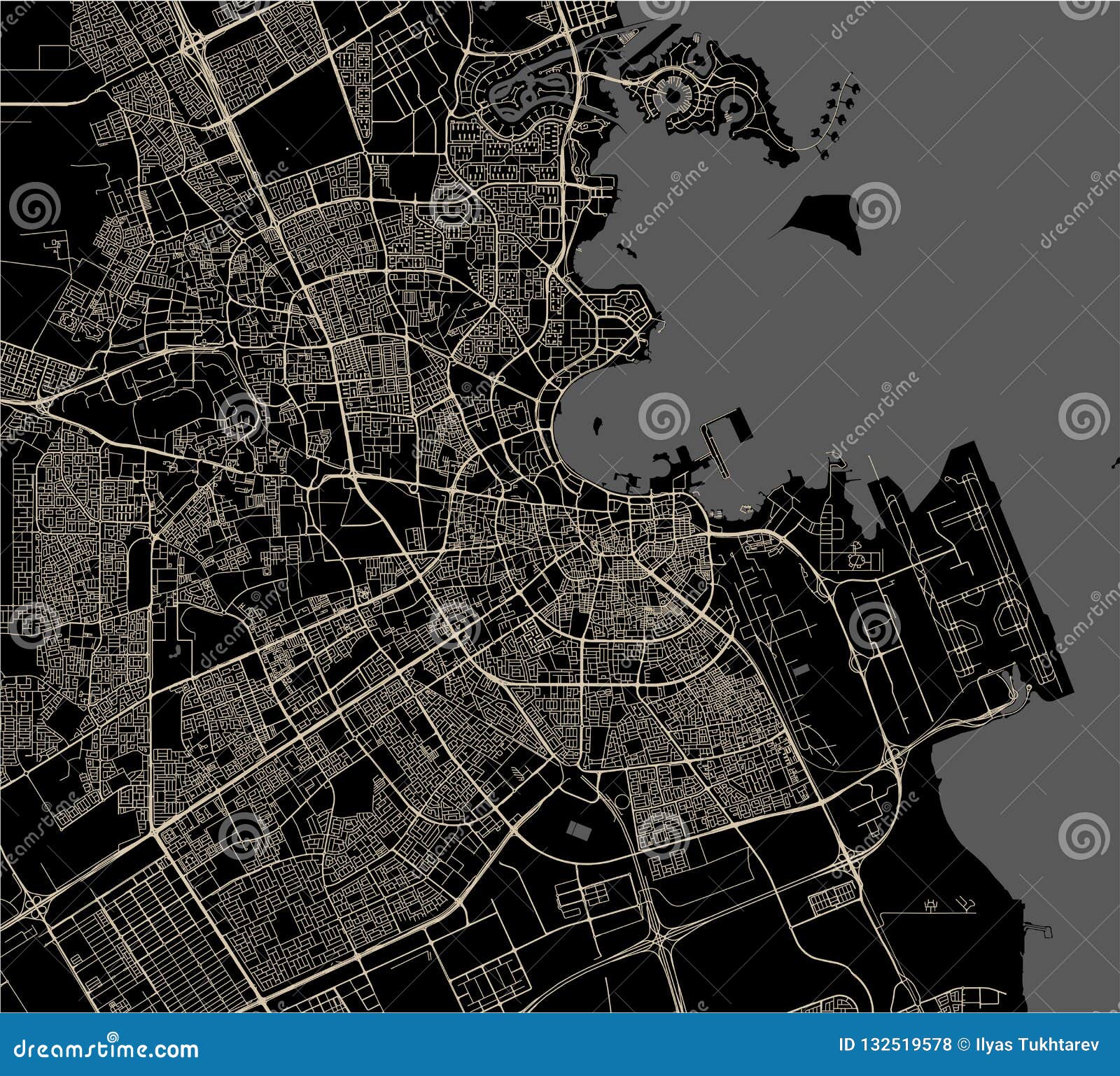 Map of the City of Doha, Qatar Stock Vector - Illustration of city ...
