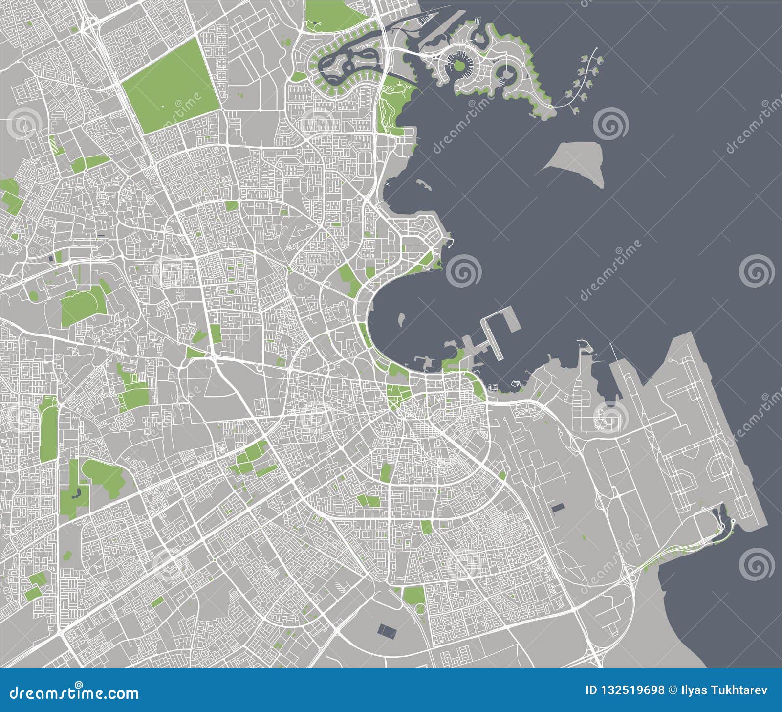 Map of the City of Doha, Qatar Stock Vector - Illustration of doha ...