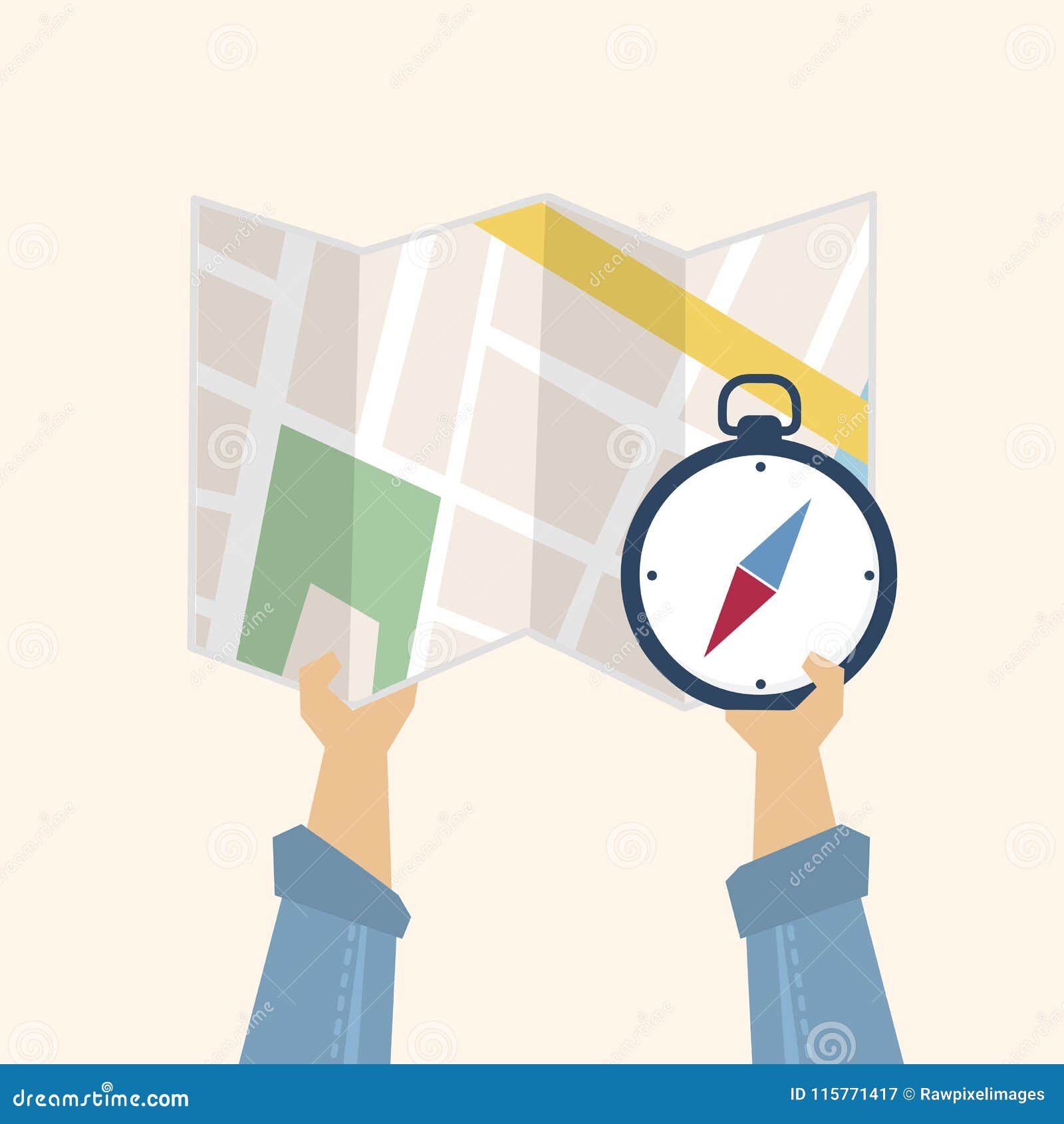 Illustration of a Map and Compass Stock Illustration - Illustration of ...