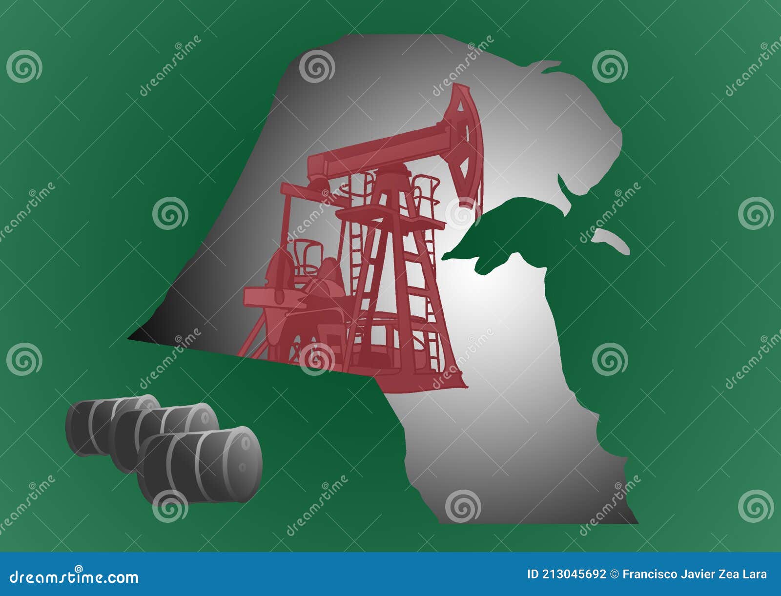 Illustration with a Map of Kuwait, Oil Extraction Machine and Barrels ...