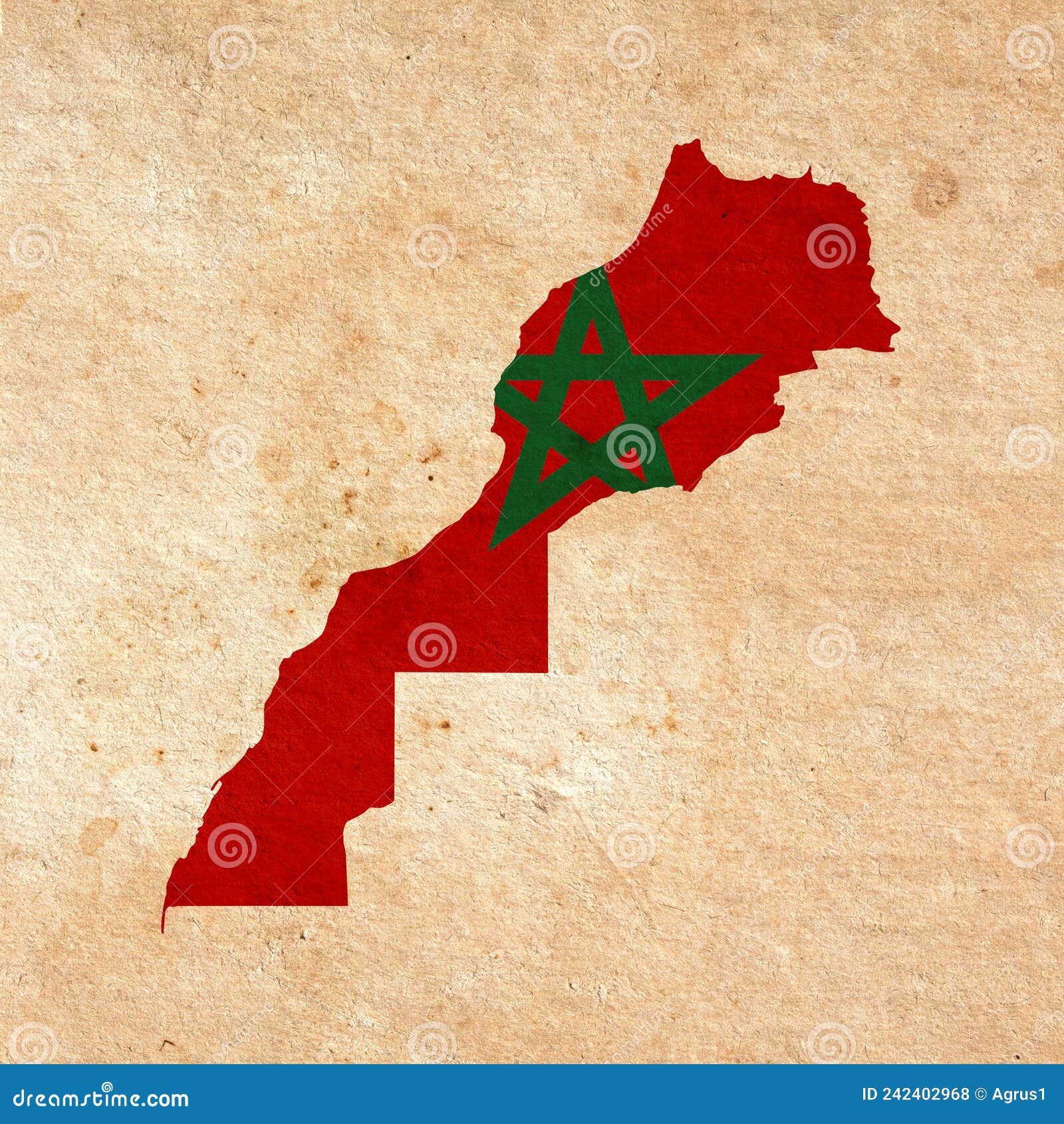 Map of Morocco with Flag Painted on Old Grunge Paper Stock Illustration ...