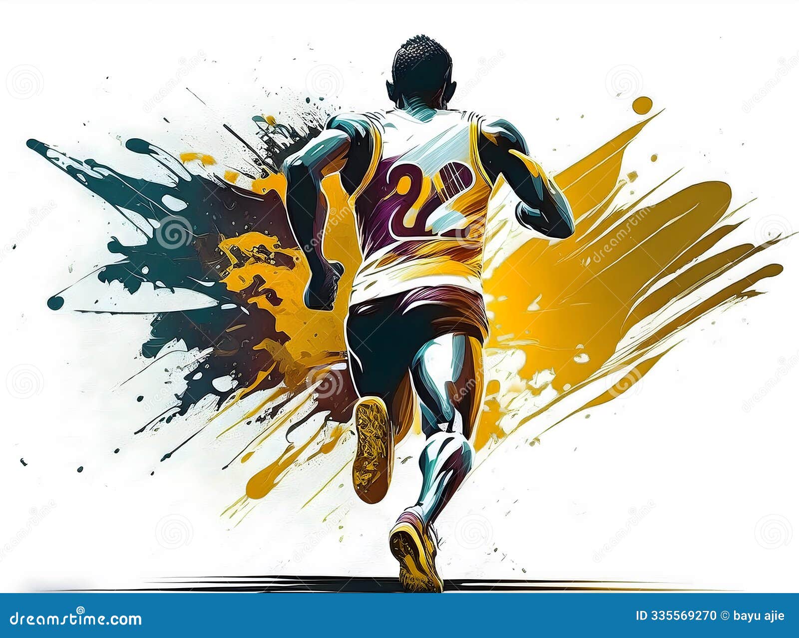 Illustration of a Marathon Athlete Running, Full Body Back View. Ai ...