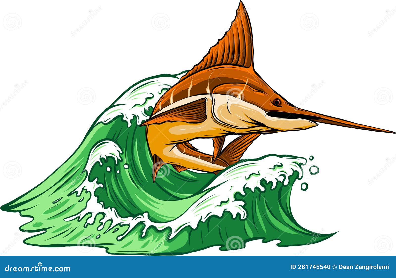 Vector Illustration of Marlin with Sea Wave Stock Vector - Illustration ...