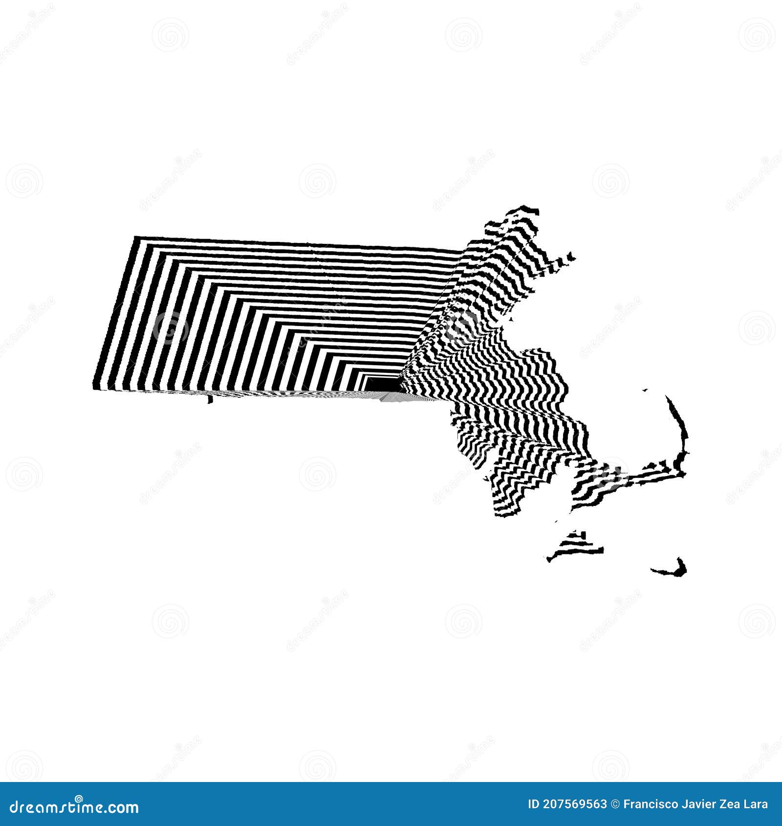 Illustration of Massachusetts State Map with Black and White Lines ...