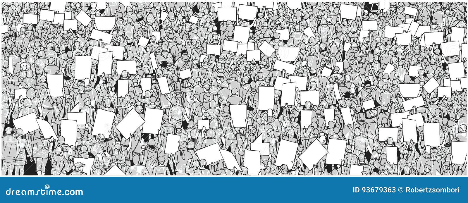 Illustration of Massive Crowd Protest with Blank Signs Stock ...