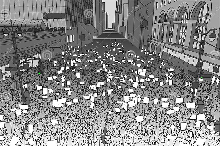 Illustration of Massive Crowd Protesting for Human Rights with Blank ...