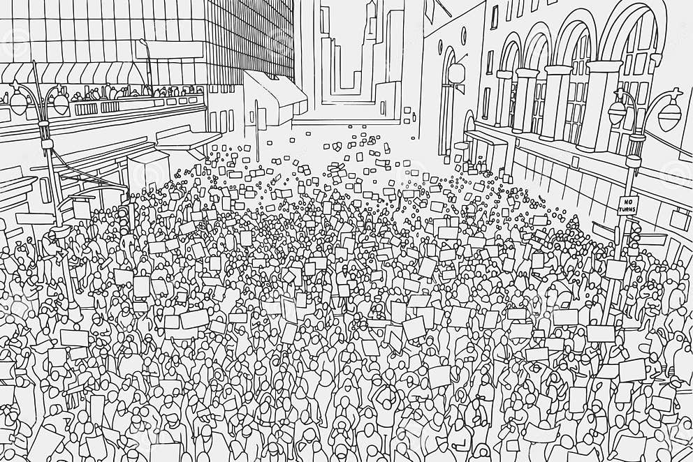 Illustration of Massive Crowd Protesting for Human Rights with Blank ...