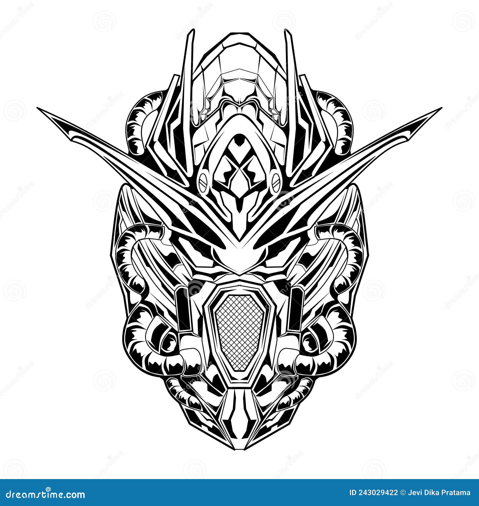 Mecha Oni Line Art 2 Vector Illustration | CartoonDealer.com #211210374