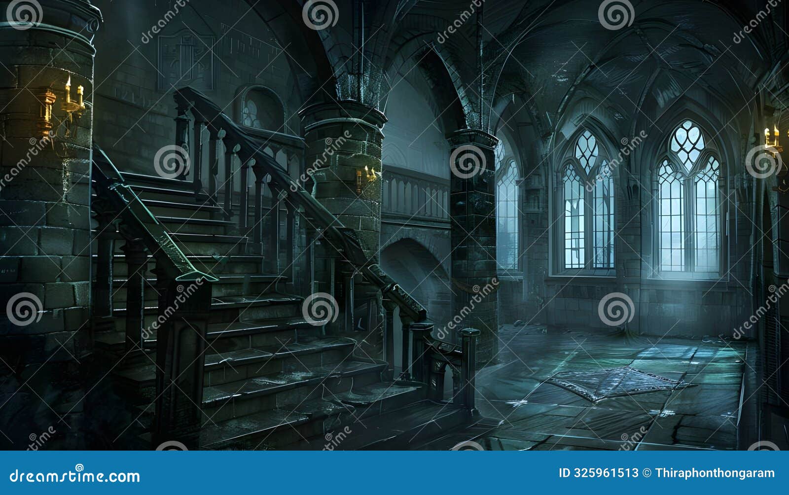 Medieval castle hall stock illustration. Illustration of candles ...